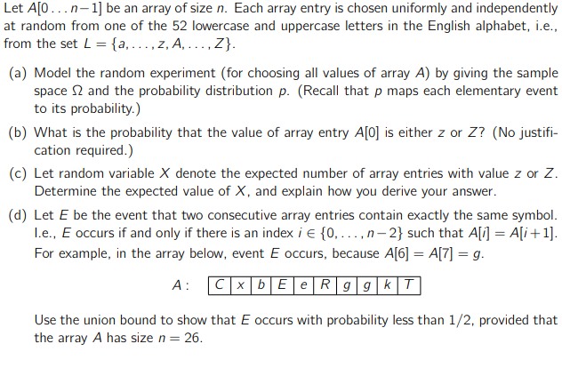 Let A[O...n-1) be an array of size n. Each array | Chegg.com