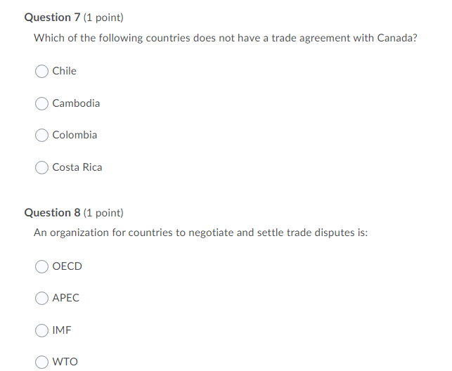 Solved Question 7 (1 point) Which of the following countries | Chegg.com