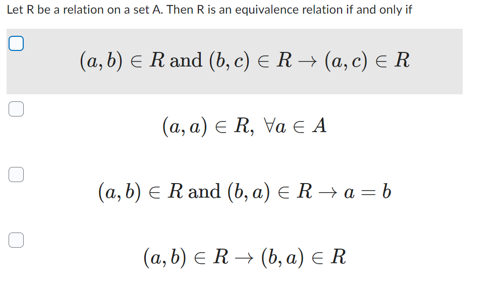 Solved Let R be a relation on a set A. Then R is an | Chegg.com