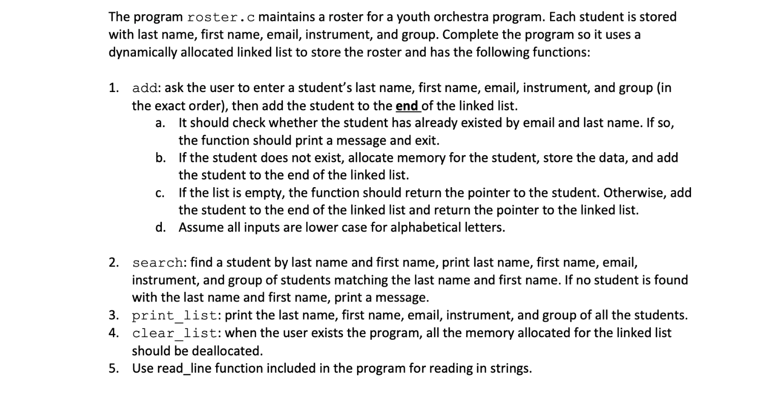 Solved The program roster. c maintains a roster for a youth | Chegg.com