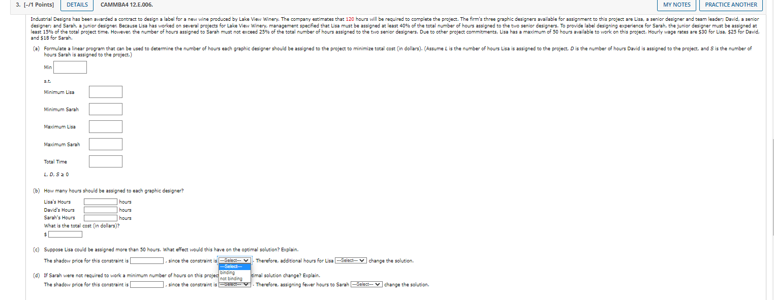 and $18 for Sarah. hours Sarah is assigned to the | Chegg.com