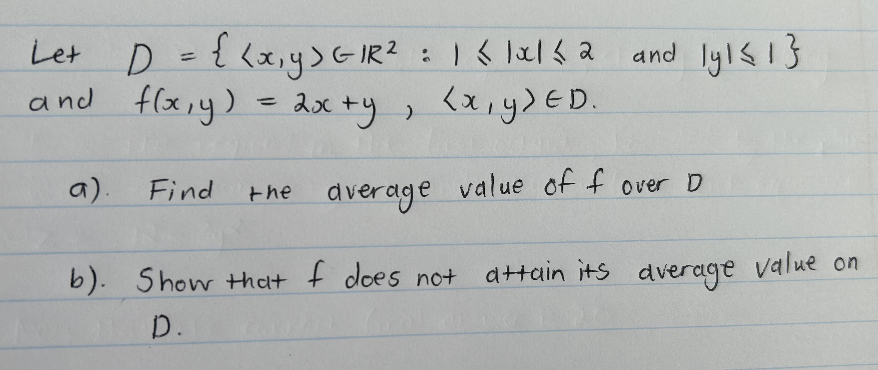 Solved Let D={ x,y ∈R2:1⩽∣x∣⩽2 and ∣y∣⩽1} and | Chegg.com