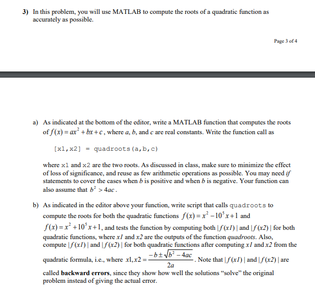 Solved 8) Referring to MATLAB Problem 3 in MATLAB Grader: a) | Chegg.com