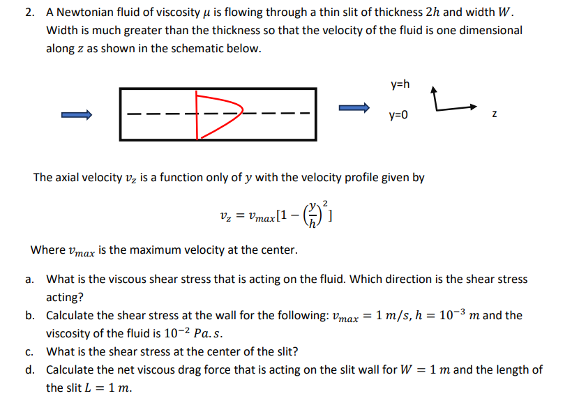Solved A Newtonian fluid of viscosity u is flowing through a | Chegg.com