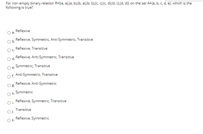 Solved For non empty binary relation R={(a, a),(a, b).cb, | Chegg.com
