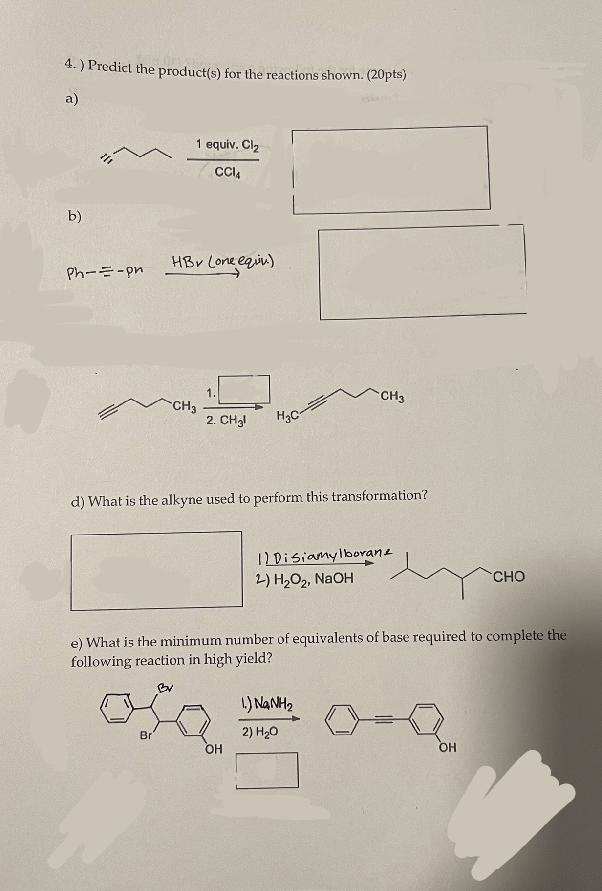Solved 4. ) Predict the product(s) for the reactions shown. | Chegg.com