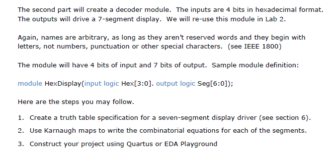 The second part will create a decoder module. The | Chegg.com