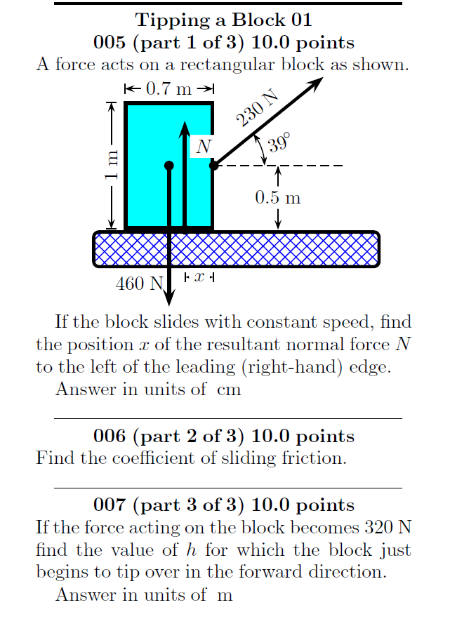 Tipping a Block 01 005 (part 1 of 3 ) 10.0 points A | Chegg.com