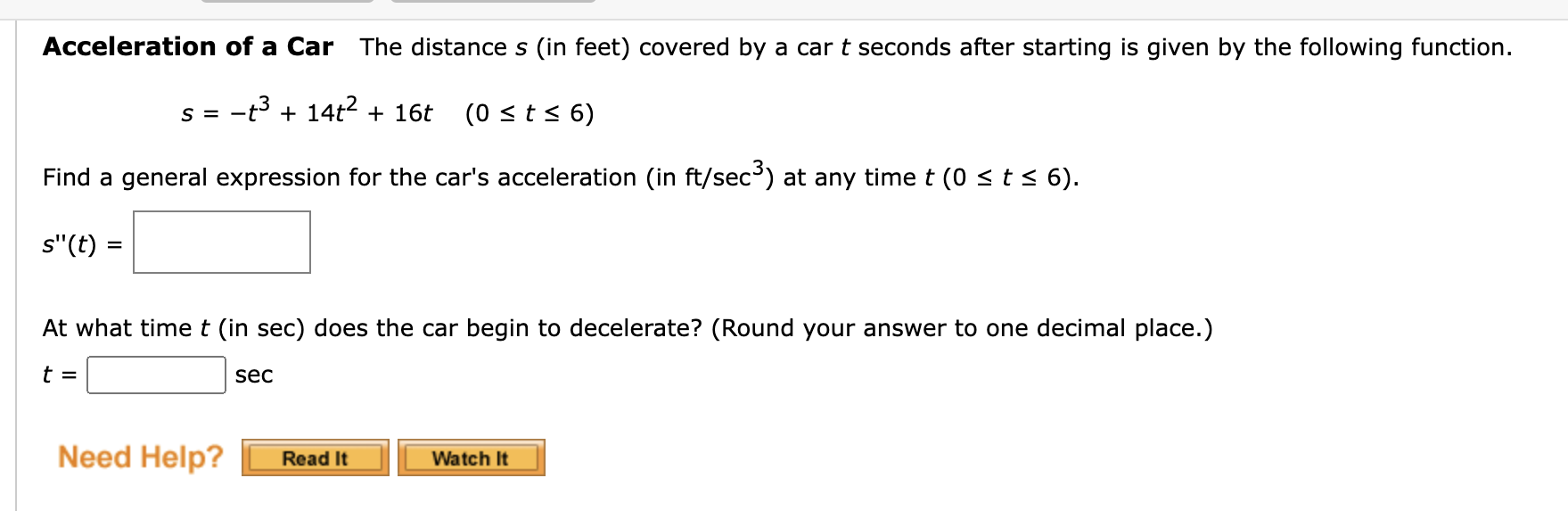 Solved Acceleration of ﻿a Car The distance s (in ﻿feet) | Chegg.com