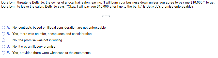 Solved Dora Lynn threatens Betty Jo, the owner of a local | Chegg.com