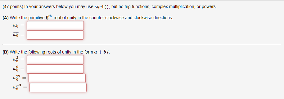 Solved (47 points) In your answers below you may use sqrt(), | Chegg.com