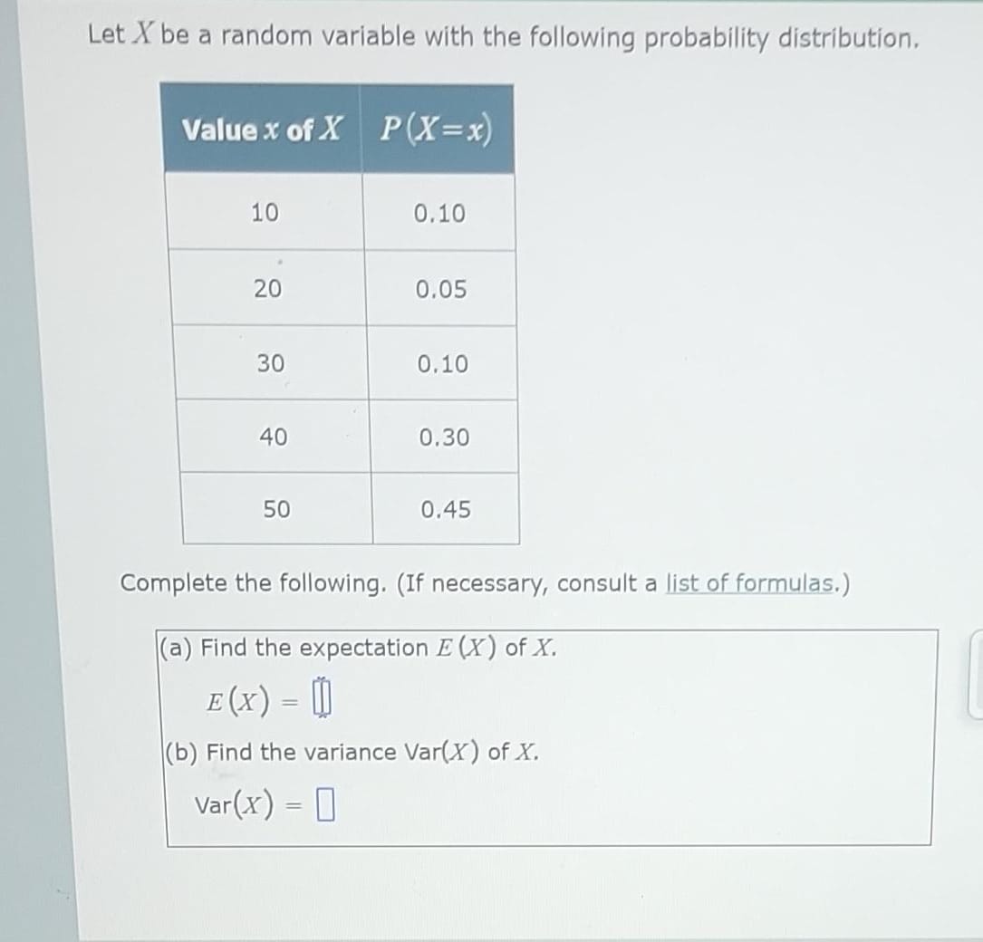 Solved Let x ﻿be a random variable with the following | Chegg.com