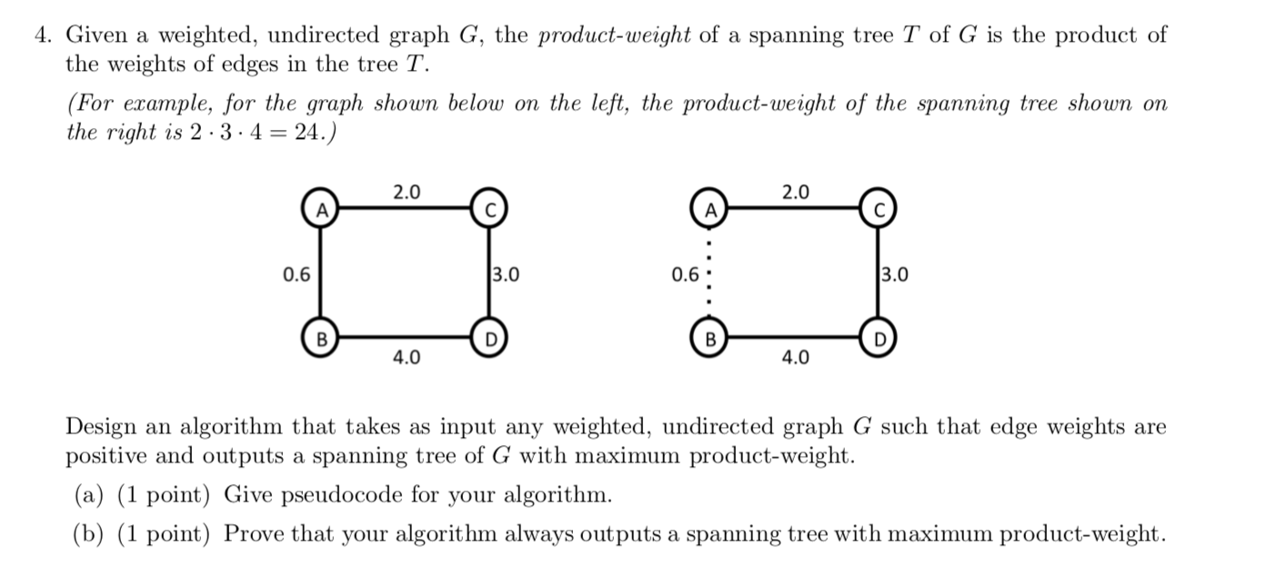 Solved 4. Given a weighted, undirected graph G, the | Chegg.com
