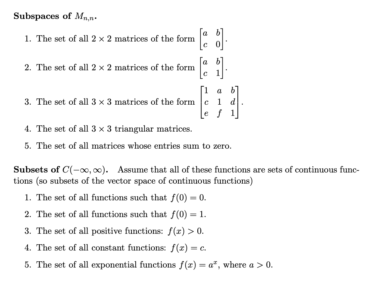 Solved Determine whether or not the following sets of | Chegg.com