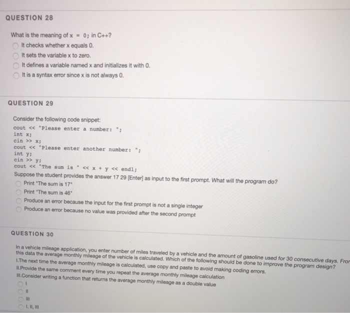 Solved QUESTION 28 What is the meaning of x 0; in C++? 。It | Chegg.com