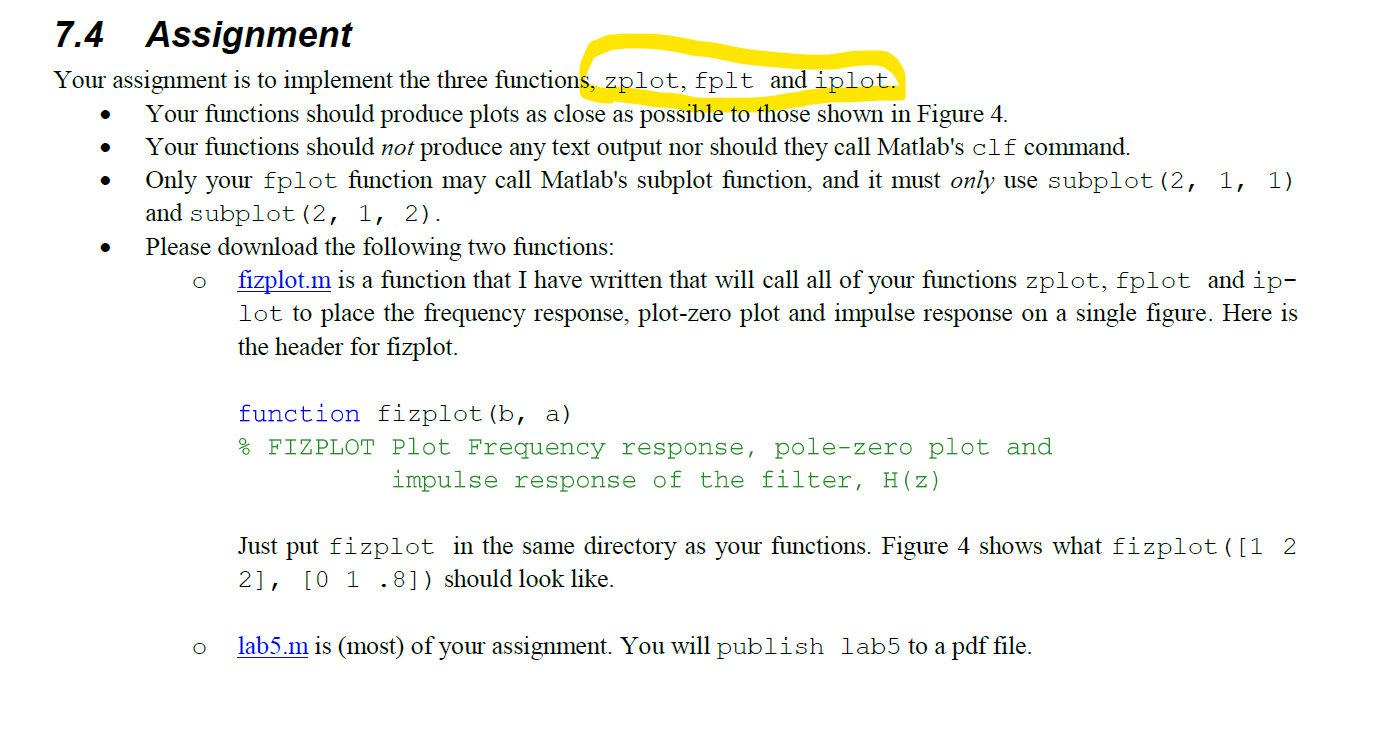 MATLAB CODING FOR (fplot, zplot, iplot) needed | Chegg.com