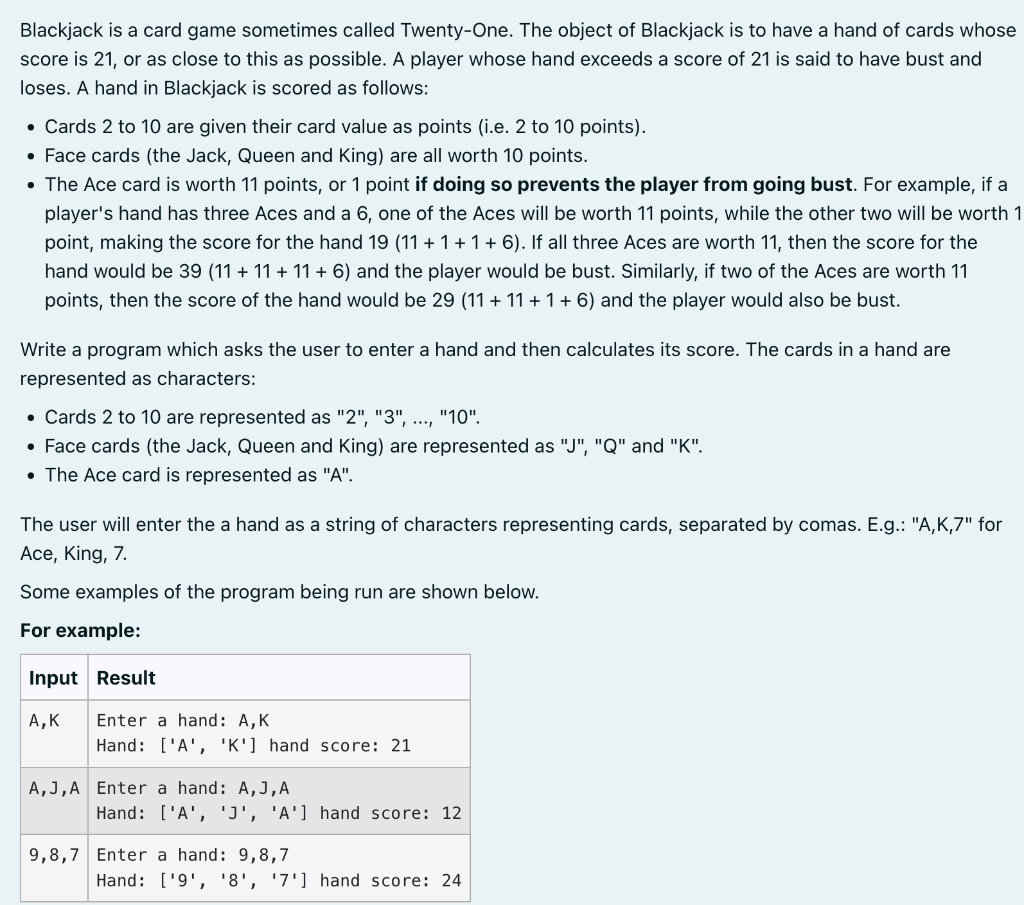 Solved Blackjack is a card game sometimes called Twenty-One. | Chegg.com