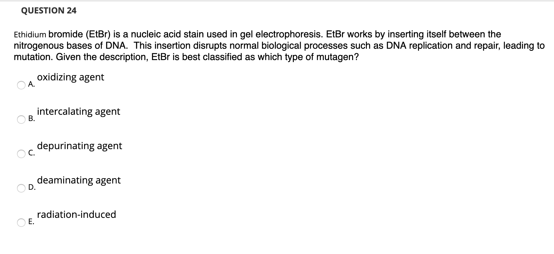 Solved QUESTION 24 Ethidium bromide (EtBr) is a nucleic acid | Chegg.com