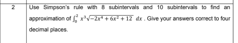 Solved 2. Use Simpson's rule with 8 subintervals and 10 | Chegg.com