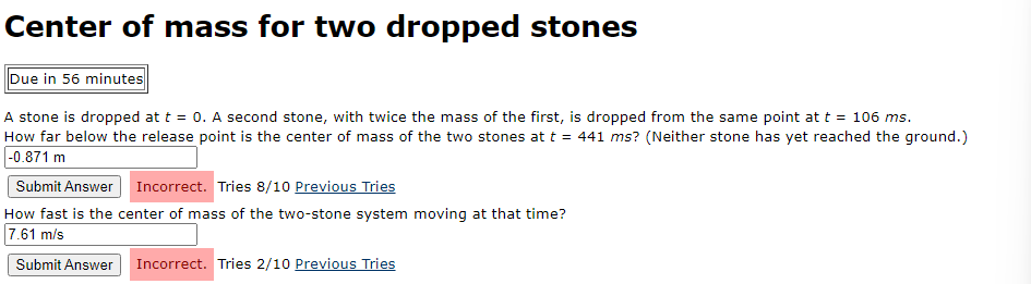 Solved Center of mass for two dropped stonesA stone is | Chegg.com