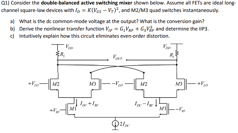 Solved Q1) ﻿Consider the double-balanced active switching | Chegg.com