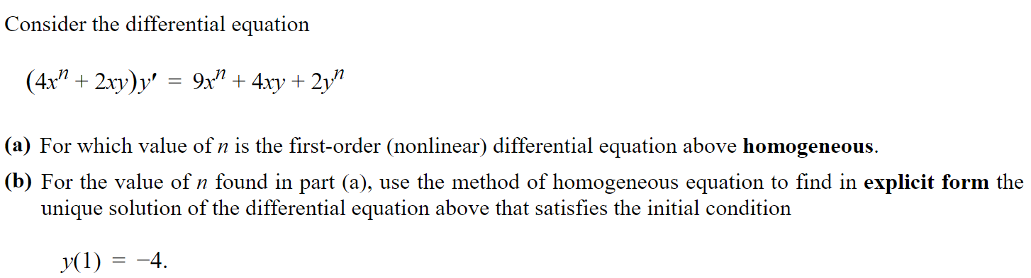 Solved Consider the differential equation (4x." + 2xy)y' = | Chegg.com