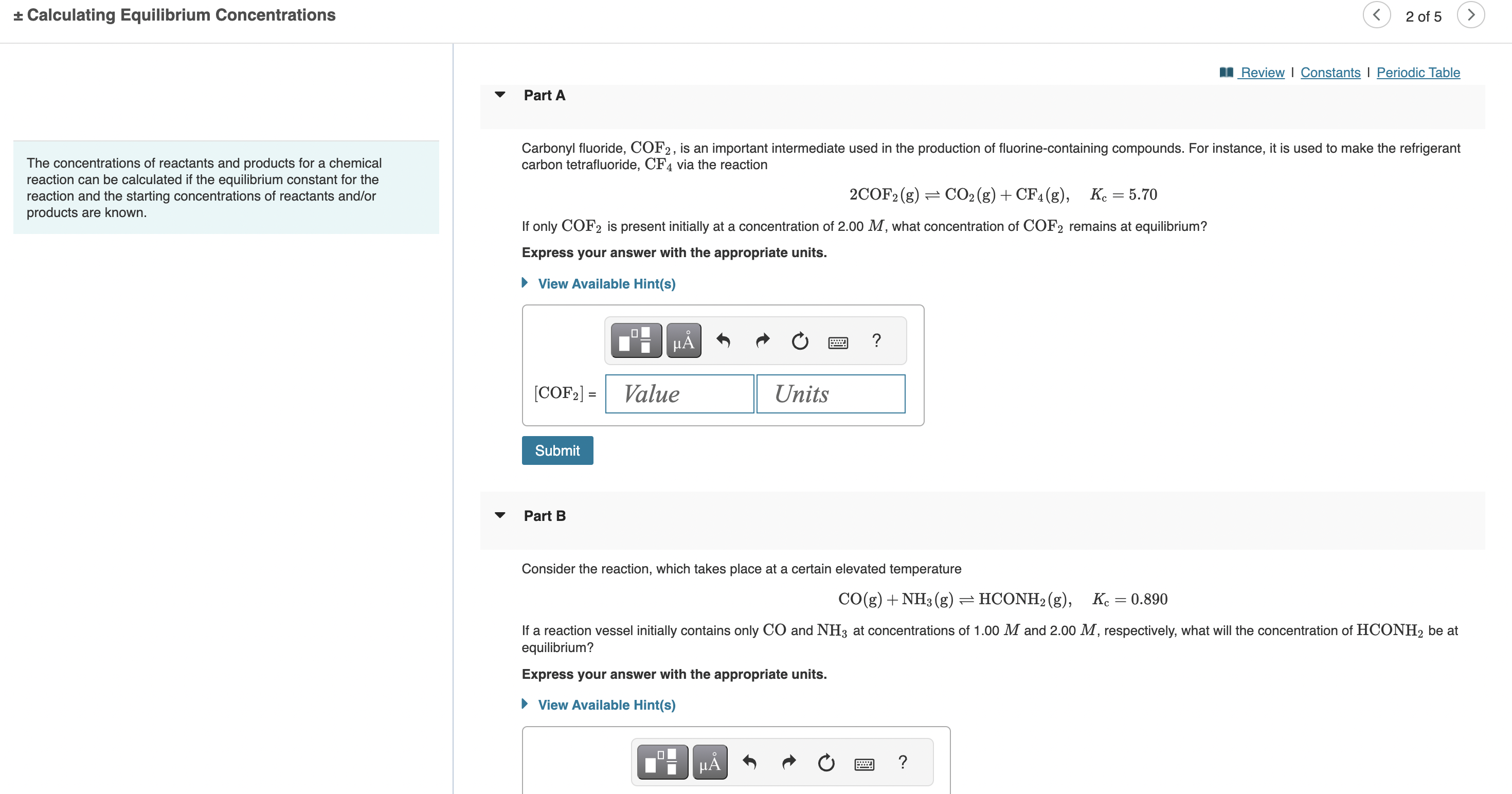Solved \pm Calculating Equilibrium Concentrations 2 of 5 The | Chegg.com