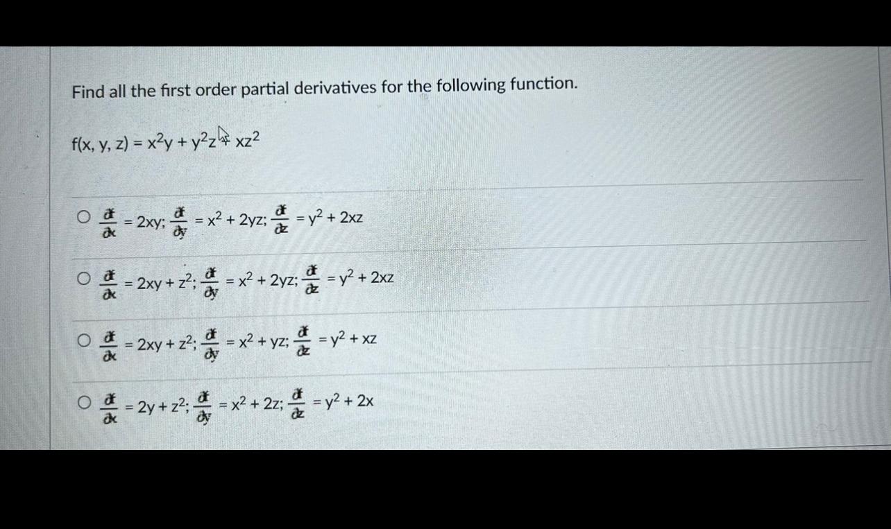 Solved Find all the first order partial derivatives for the | Chegg.com