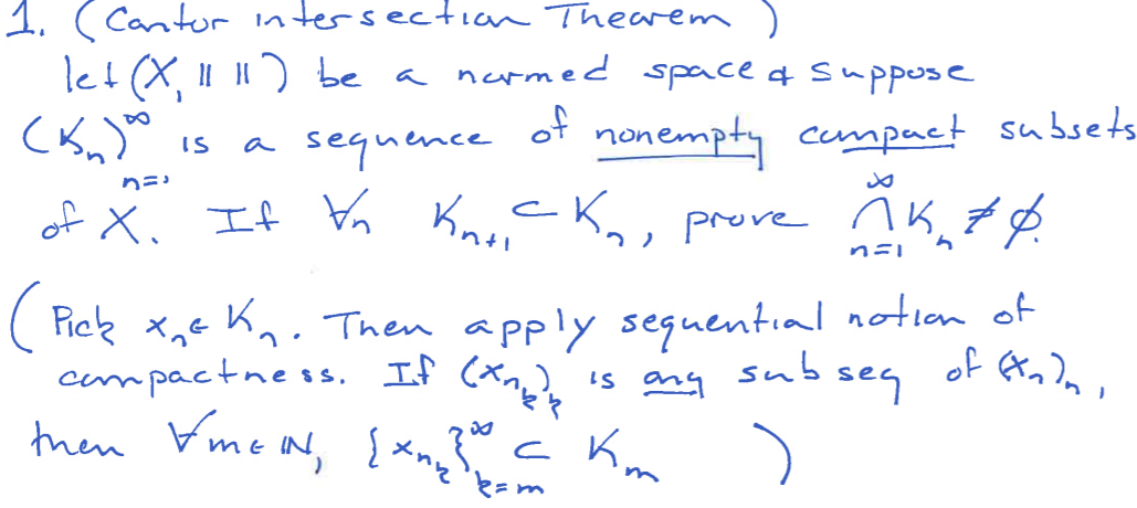 Solved 1. (cantor intersection The arem , 1. let(X, 1 11) be | Chegg.com
