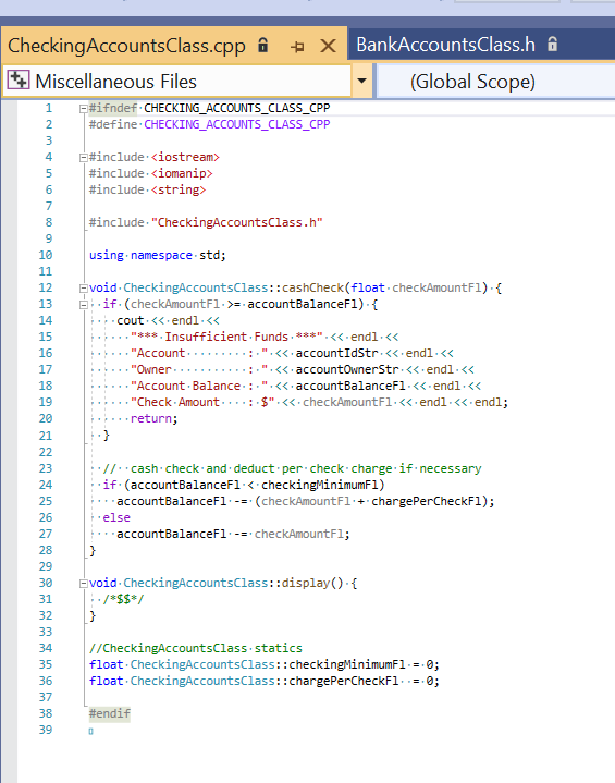 (Global Scope BankAccountsClass.cpp â + X | Chegg.com