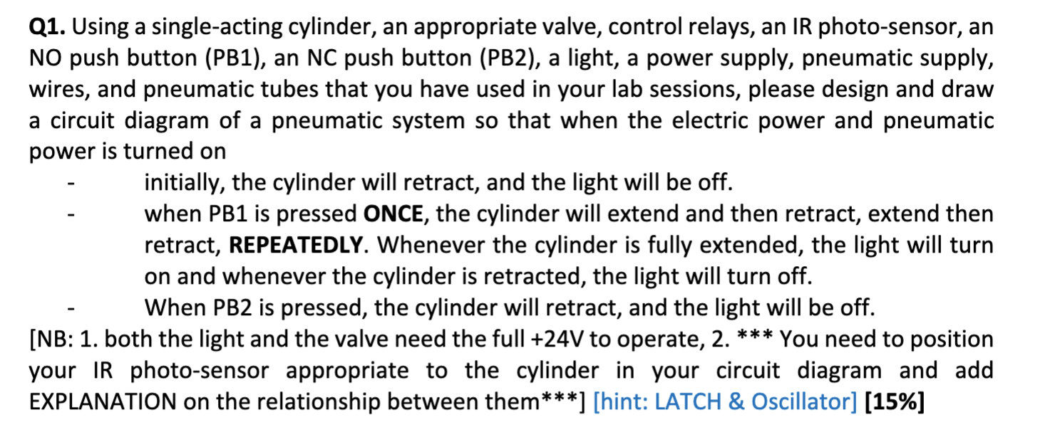 Solved Q1. Using a single-acting cylinder, an appropriate | Chegg.com