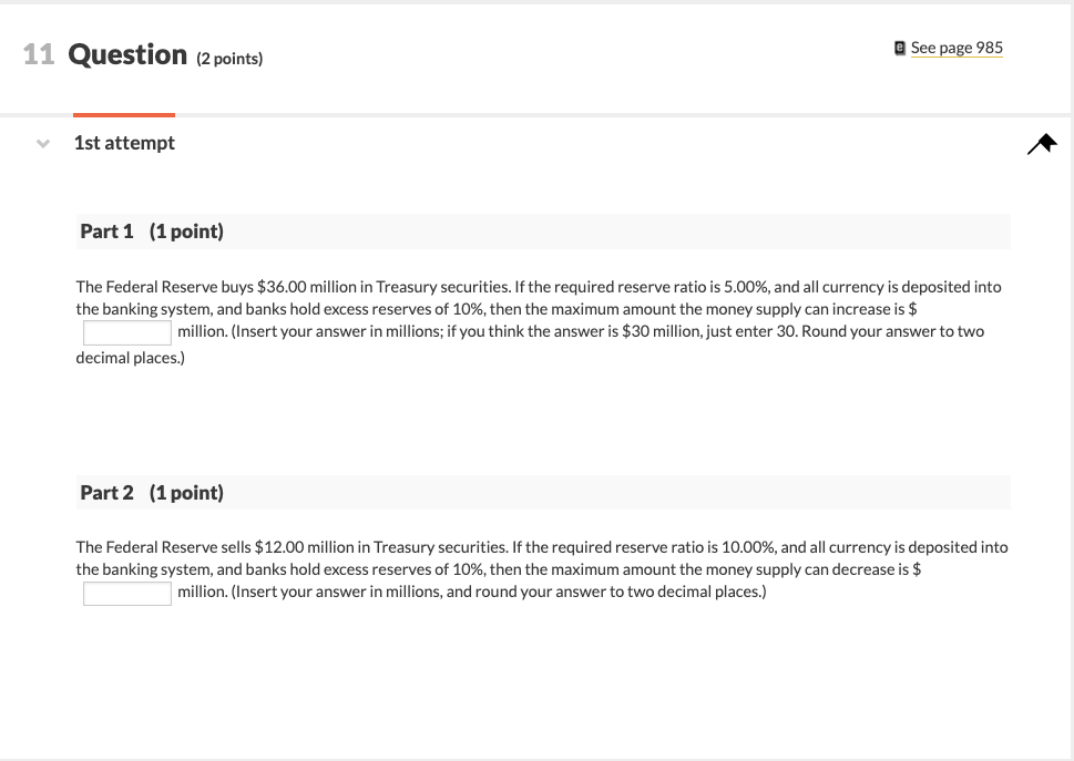 Solved 11 Question (2 points) e See page 985 1st attempt | Chegg.com Solved 11 Question (2 points) e See page 985 1st attempt | Chegg.com