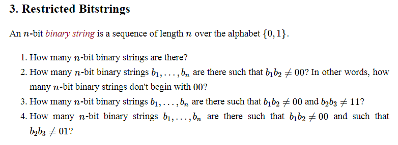 Solved 3. Restricted Bitstrings Ann-bit binary string is a | Chegg.com