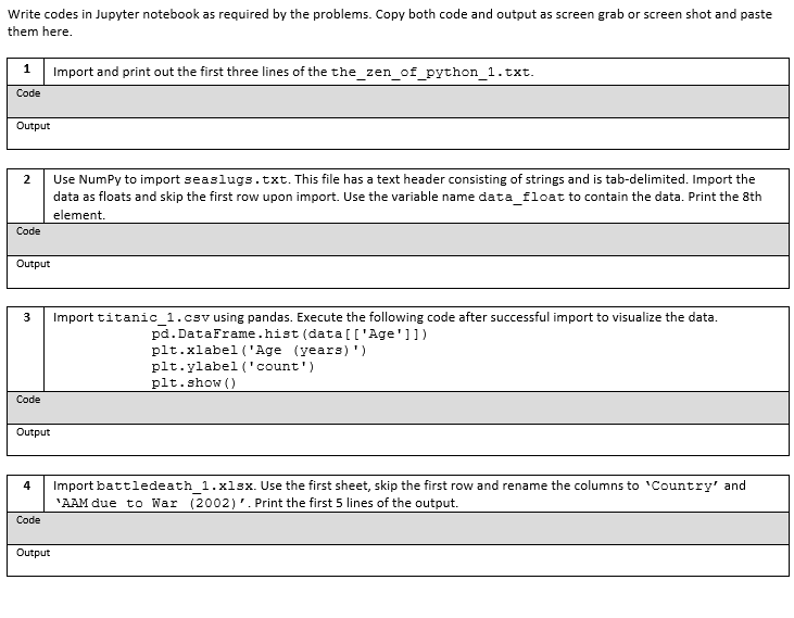 Solved Write codes in Jupyter notebook as required by the | Chegg.com