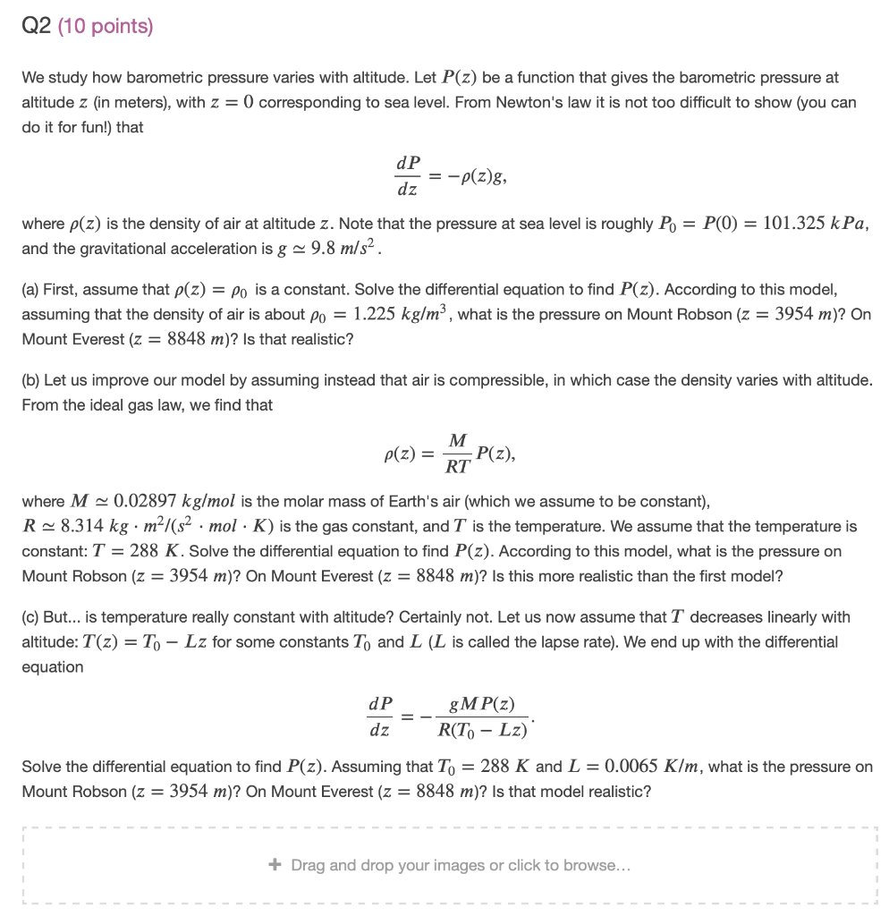 Solved Q2 (10 points) We study how barometric pressure | Chegg.com
