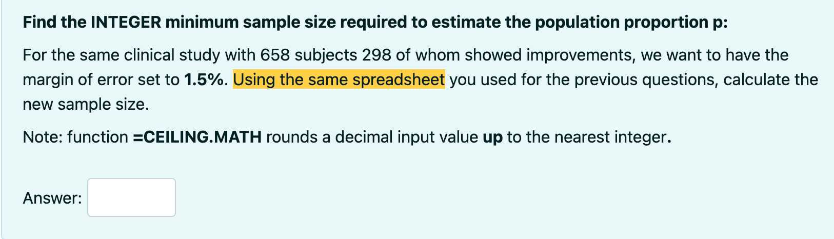 Solved Find the INTEGER minimum sample size required to | Chegg.com
