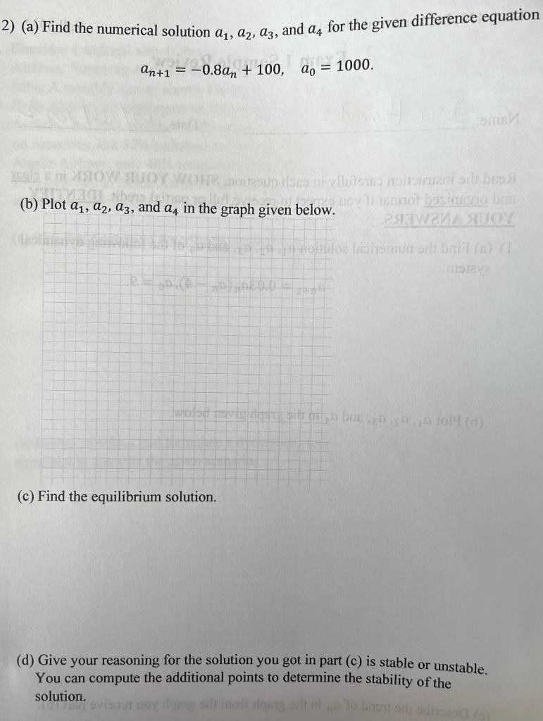 Solved 2) (a) Find the numerical solution a1,a2,a3, and a4 | Chegg.com