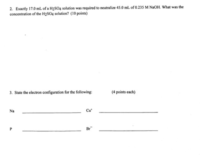 Solved 2. Exactly 17.0 mL of a H2s04 solution was required | Chegg.com