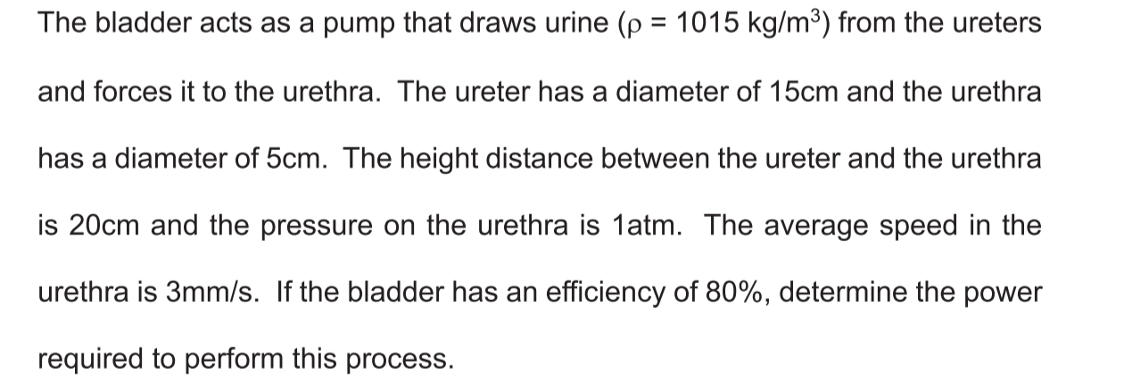 Solved The bladder acts as a pump that draws urine ( = 1015 | Chegg.com