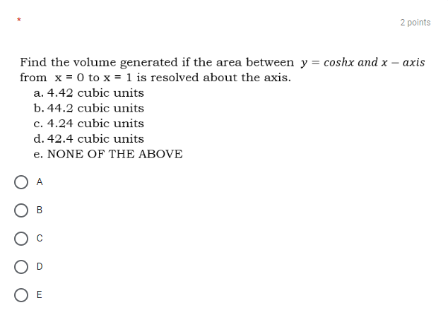 Solved Find the volume generated if the area between y = | Chegg.com