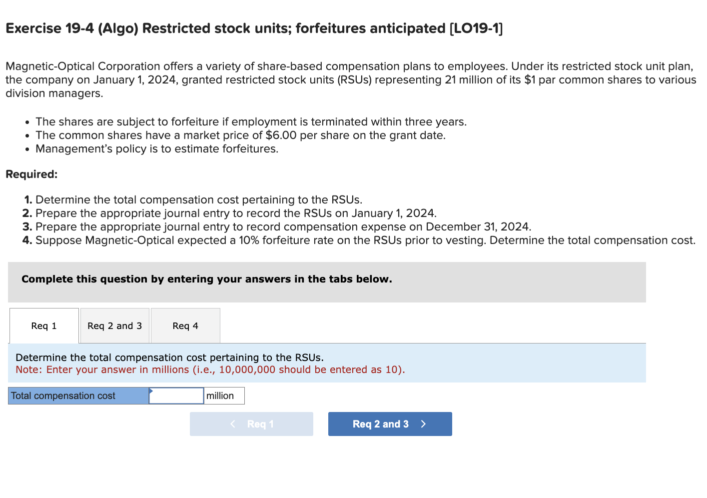 Solved Exercise 19-4 (Algo) ﻿Restricted stock units; | Chegg.com