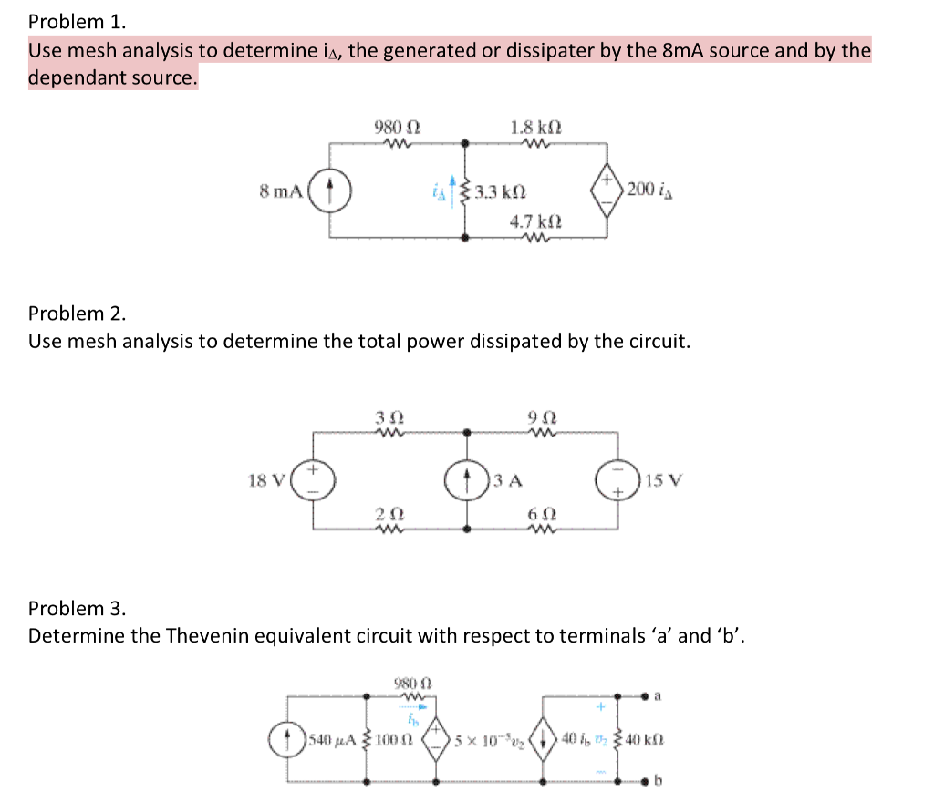 Solved Problem 1 Use mesh analysis to determine ia, the | Chegg.com