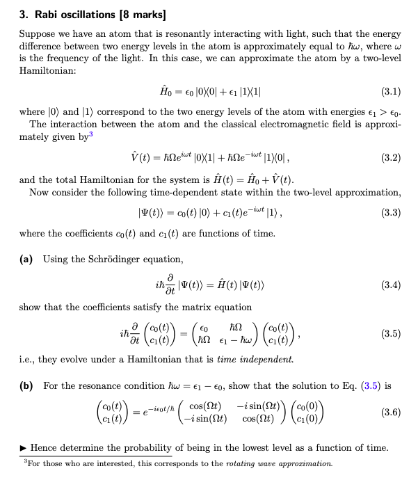 Solved 3. Rabi oscillations [8 marks] Suppose we have an | Chegg.com