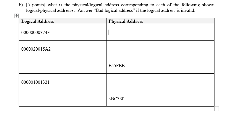 b) [5 points] what is the physical/logical address | Chegg.com