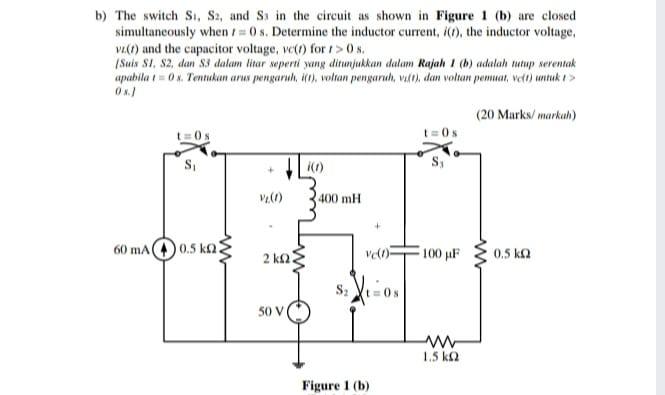 Solved b) The switch Si, S., and S. in the circuit as shown | Chegg.com