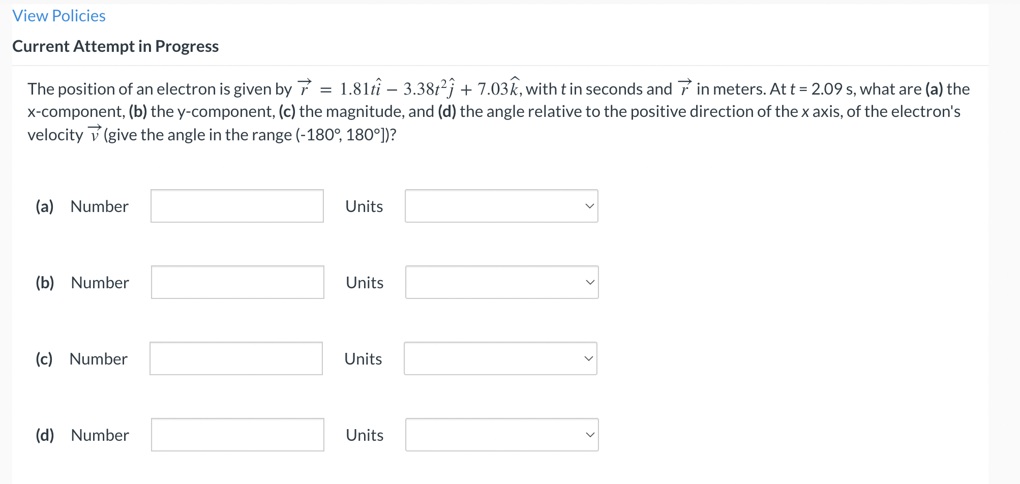 Solved The position of an electron is given by | Chegg.com
