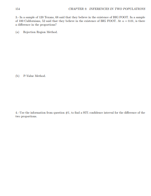 Solved 154CHAPTER 9. ﻿INFERENCES IN TWO POPULATIONS3. ﻿In a | Chegg.com