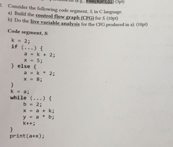 Solved foo(bar();) (3pt) 2. Consider the following code | Chegg.com