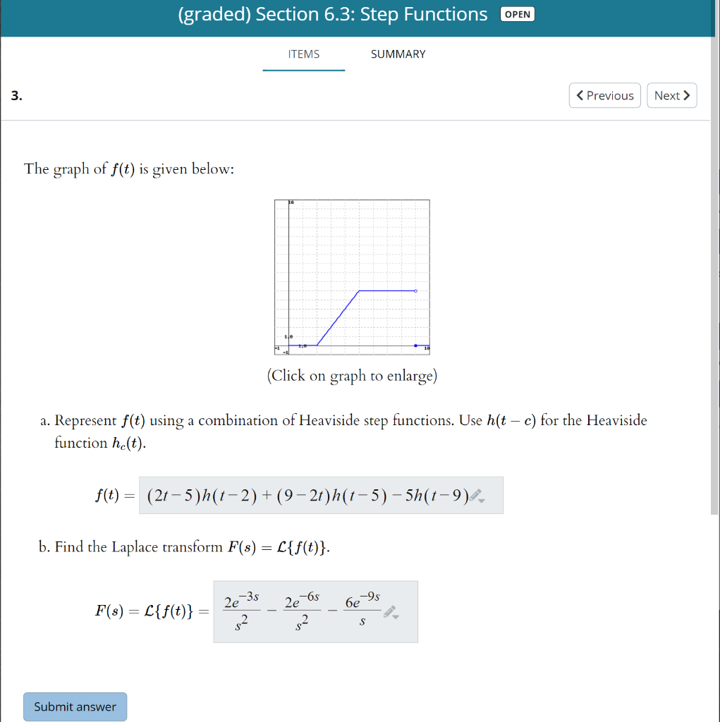 Solved (graded) Section 6.3: Step Functions OPEN ITEMS | Chegg.com