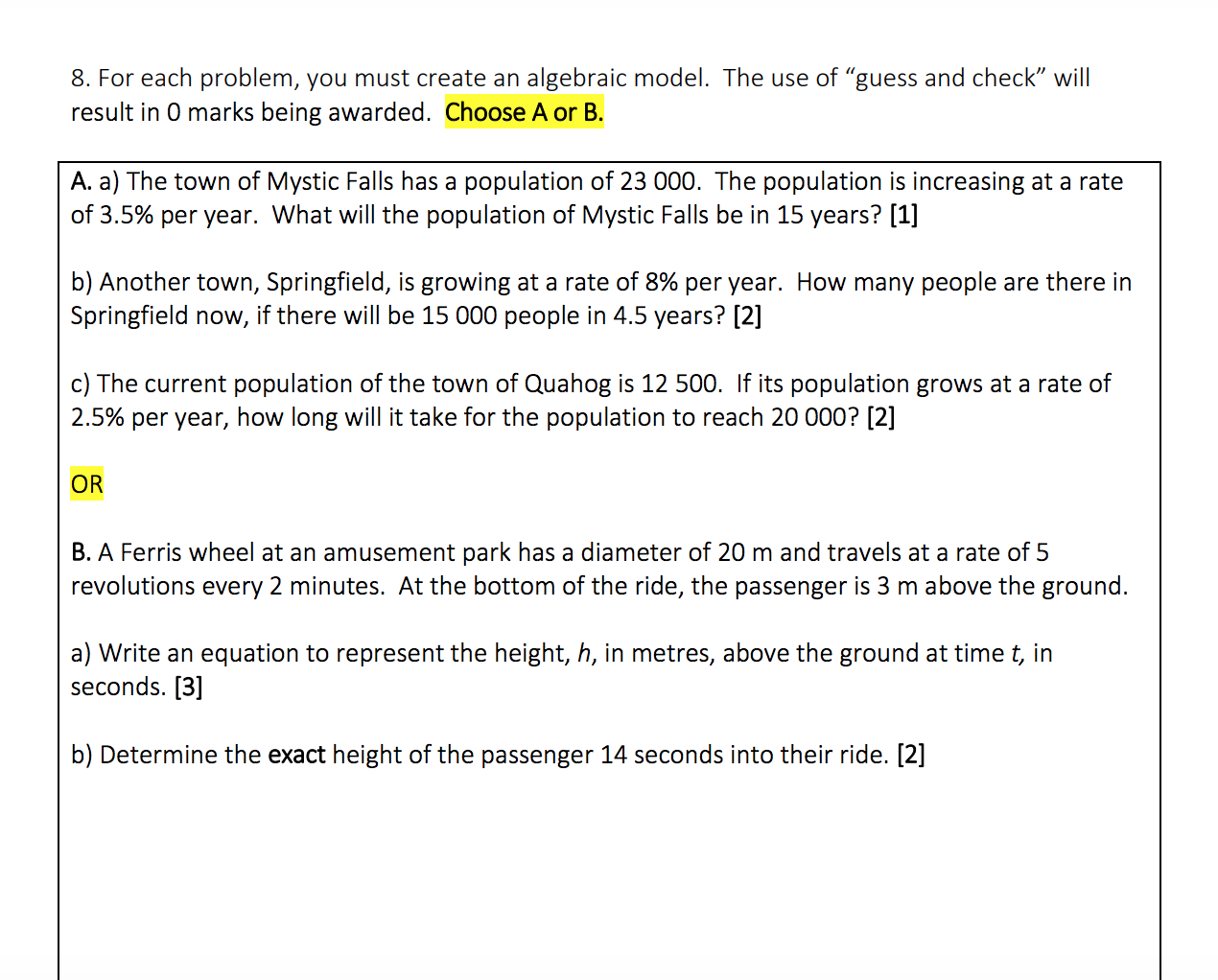 Solved 8. For each problem, you must create an algebraic | Chegg.com